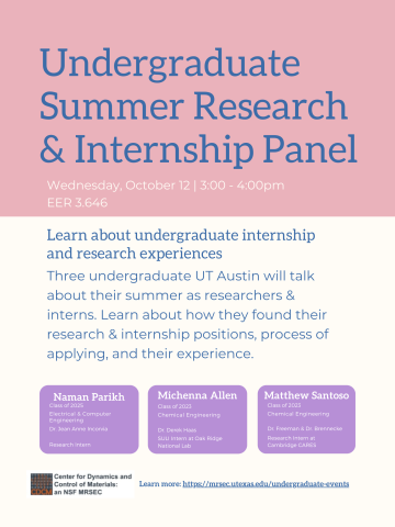 Undergraduate Summer Research & Internship Panel | Center for Dynamics ...